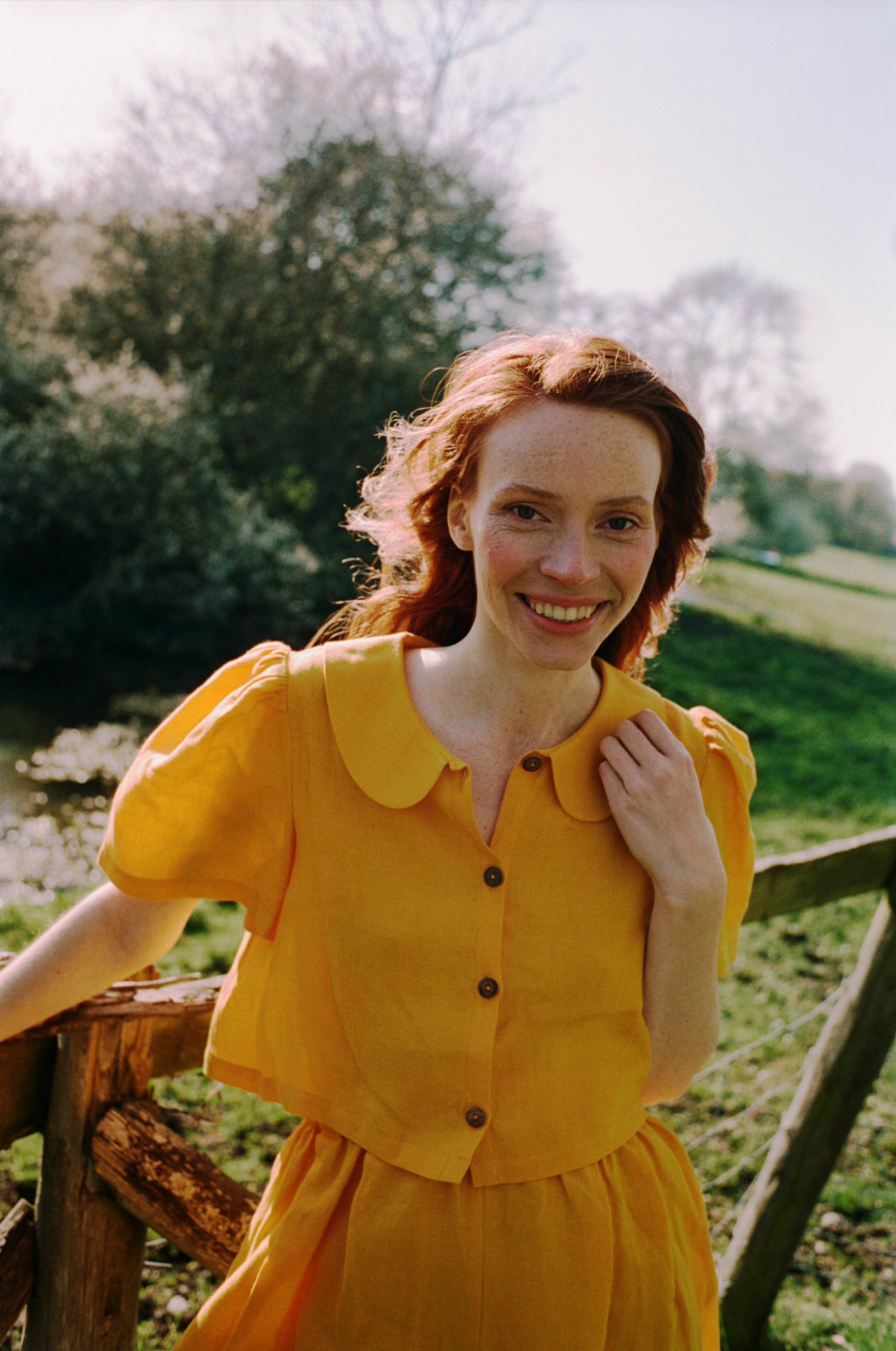 Frances Linen Cropped Blouse - Marigold – Má + Lin_online